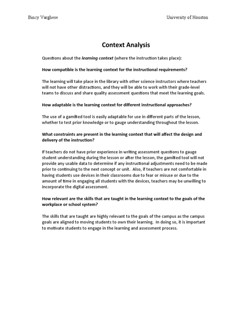 Context Analysis | PDF | Educational Assessment | Learning