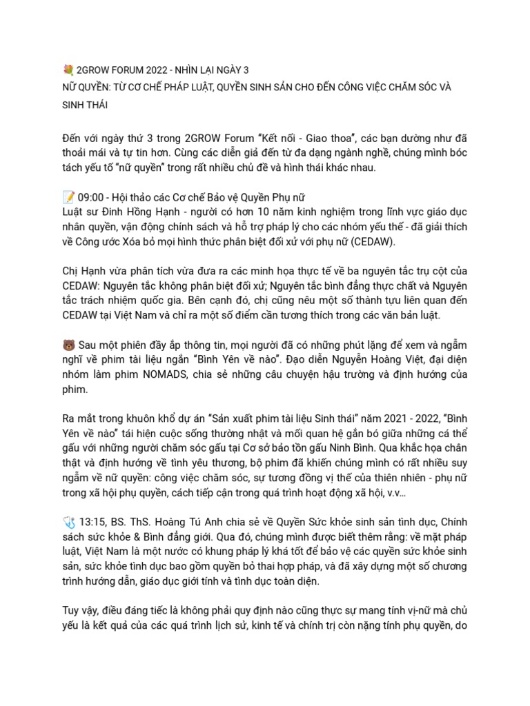 💐 2Grow Forum 2022 - Nhìn Lại Ngày 3 Nữ Quyền: Từ Cơ Chế Pháp Luật, Quyền Sinh Sản Cho Đến Công ...