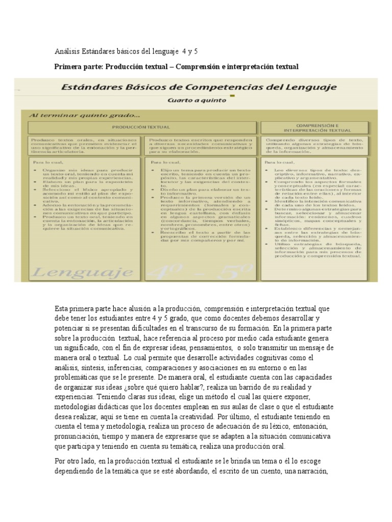 Estándares Básicos Del Lenguaje 4 y 5 | PDF | Enseñando | Comprensión