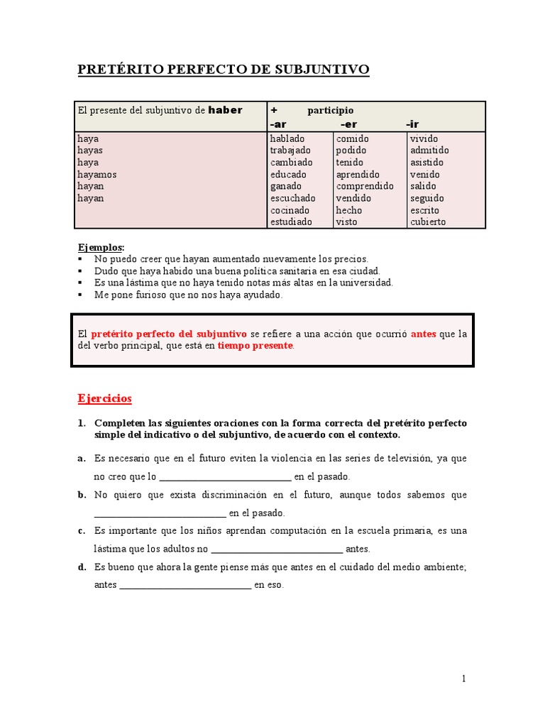 Pretérito Perfecto de Subjuntivo | PDF