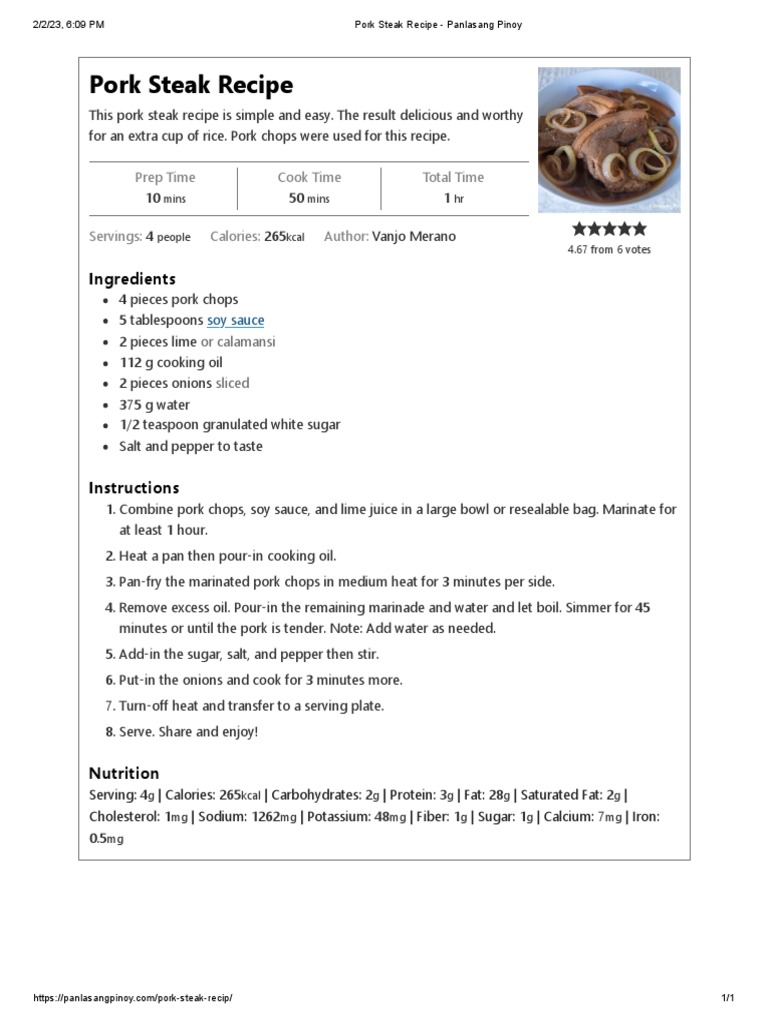 Pork Steak Recipe | PDF