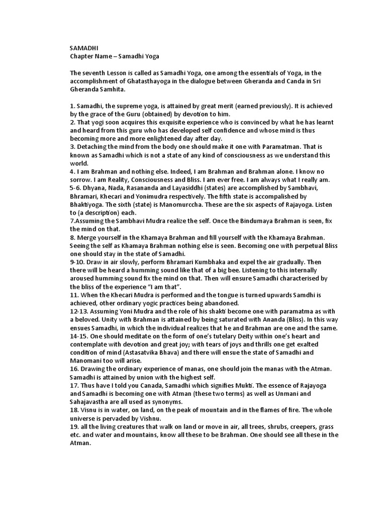 Samadhi-Gheranda Samhita | PDF | Brahman | Ātman (Hinduism)