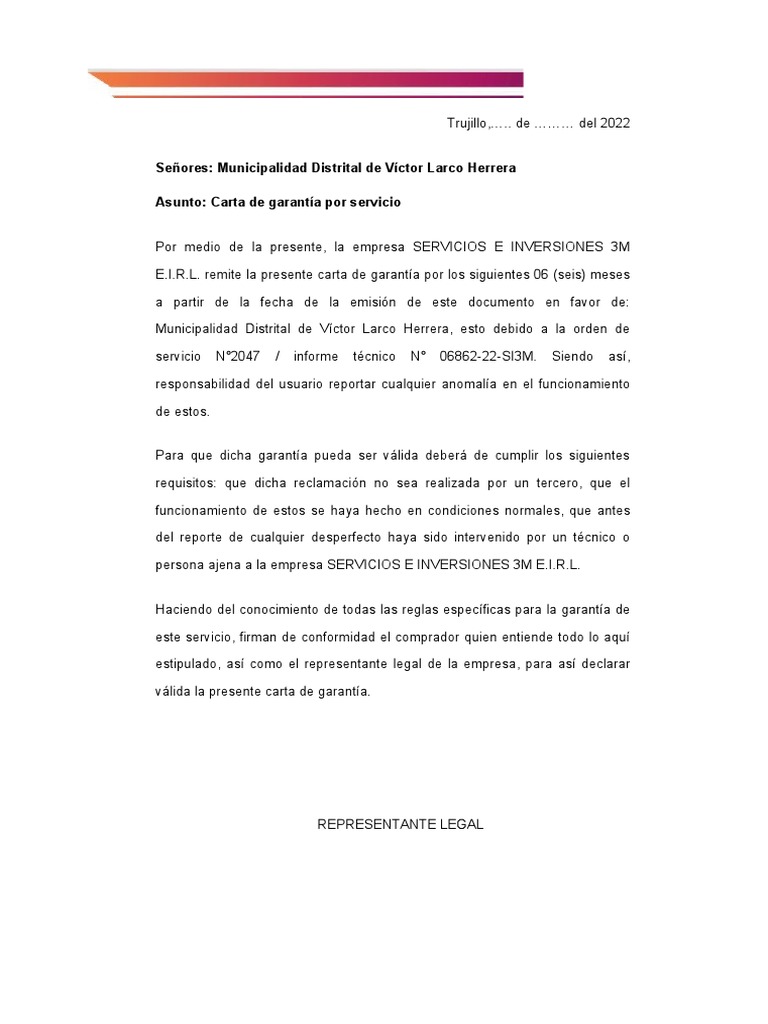 Carta de Garantia Eug 491 | PDF