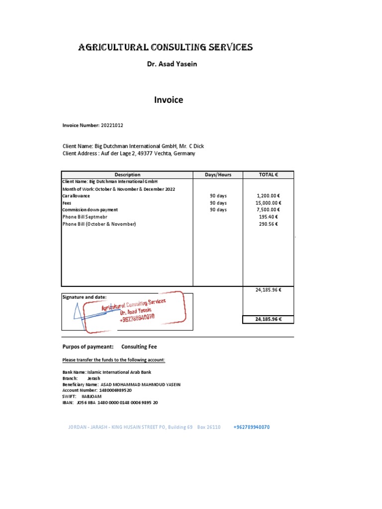 Invoice: Agricultural Consulting Services | PDF