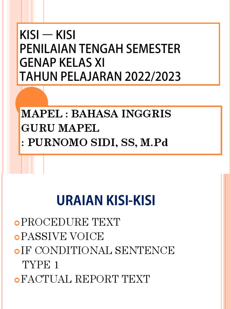 Mapel: Bahasa Inggris Guru Mapel: Purnomo Sidi, SS, M.PD | PDF ...