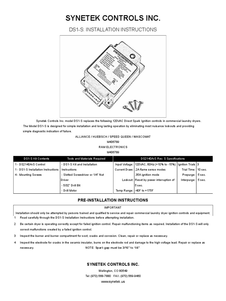 Synetek Controls Inc.: Ds1-S: Installation Instructions | PDF ...
