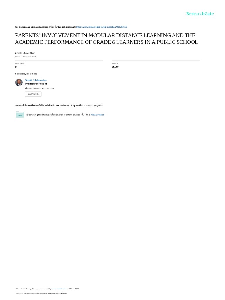 Parents' Involvement in Modular Distance Learning and The Academic ...