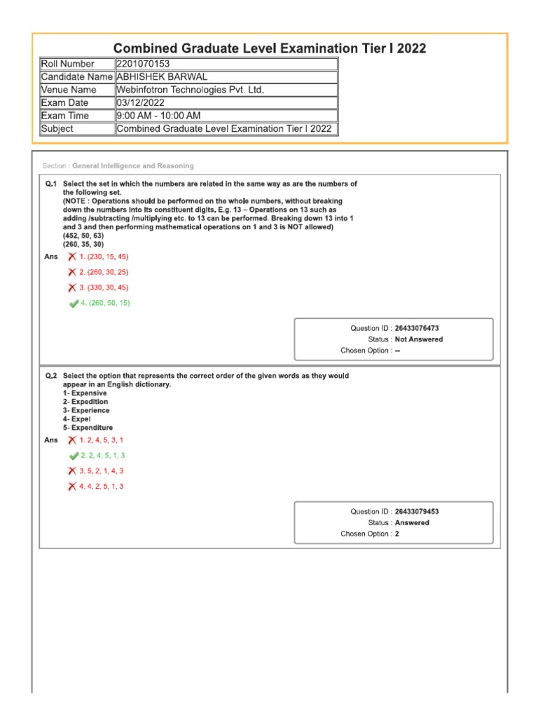 SSC Answer Key | PDF