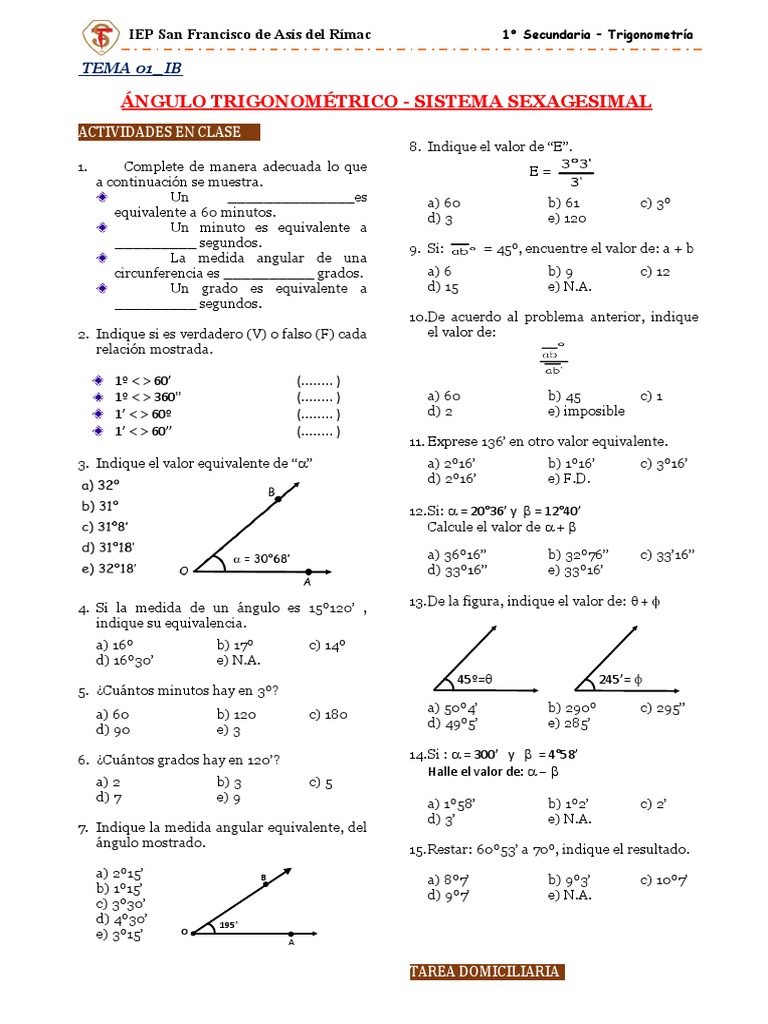 Tema 01 - Trigonometría - Angulo Trigonométrico-Sistema Sexagesimal | PDF | Codificaciones ...