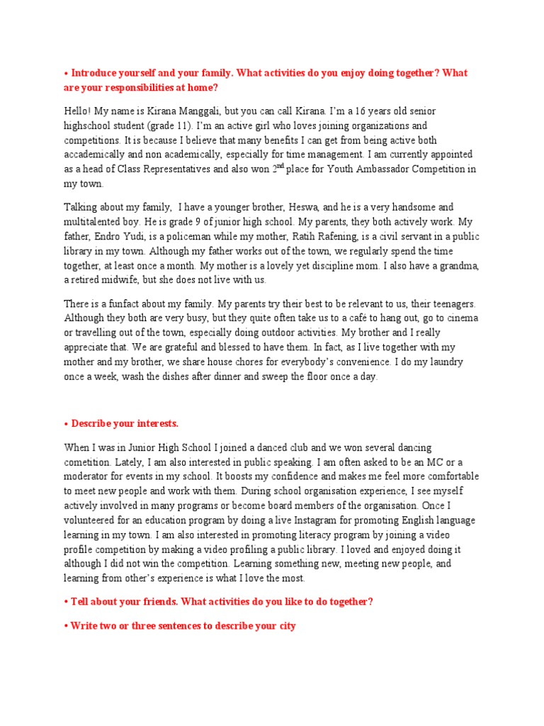 Introduce Yourself and Your Family | PDF