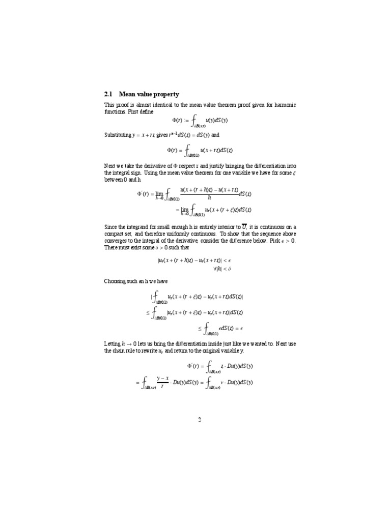 21 Mean Value Property U Y Ds Y Ds Z Ds Y And U X Rz Ds Z Pdf Functions And 