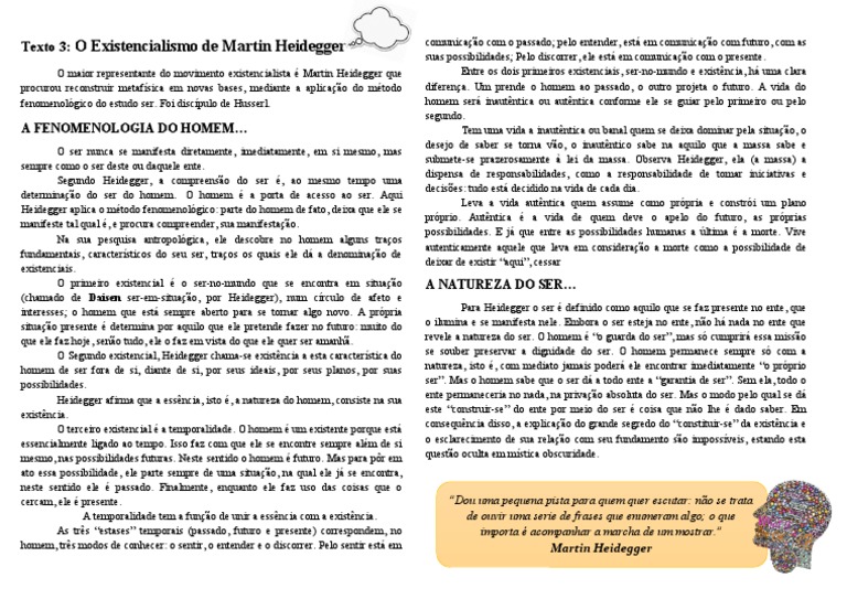 Texto 3 - O Existencialismo de Martin Heidegger | PDF | Martin ... Texto 3 - O Existencialismo de Martin Heidegger | PDF | Martin ...