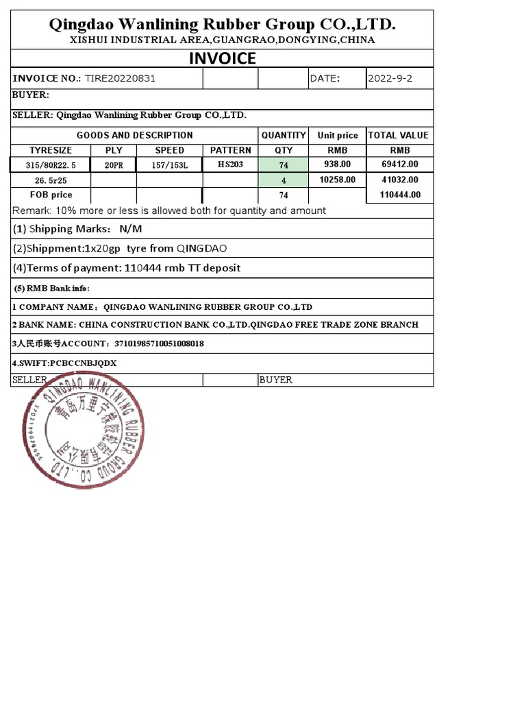 Tire Invoice for Wholesale Buyers | PDF | Finance & Money Management ...