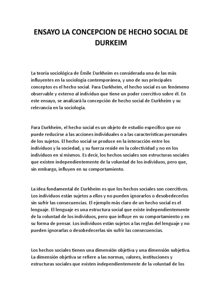 Ensayo La Concepcion de Hecho Social de Durkeim | PDF | Emile Durkheim ...