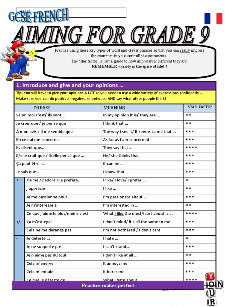 Gcse French Aiming For A Grade 9 | PDF | Grammatical Tense | Grammar