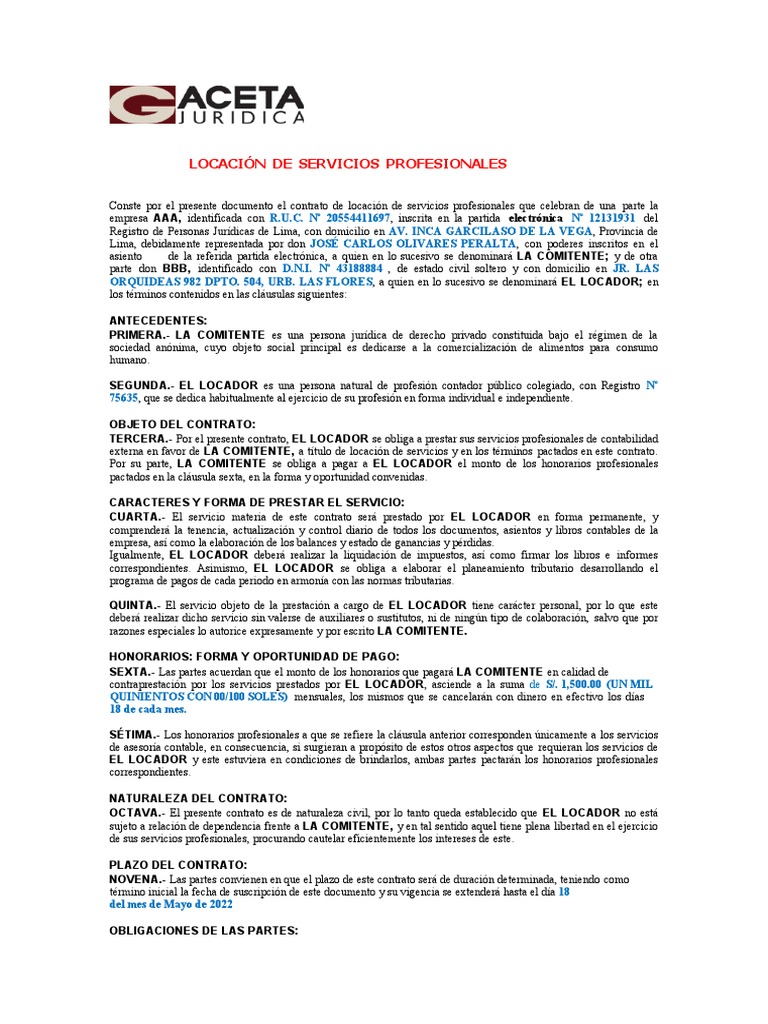 Contrato de Locación de Servicios Contables | PDF | Contabilidad
