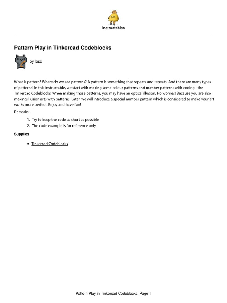 Pattern Play in Tinkercad Codeblocks | Download Free PDF | Length ...