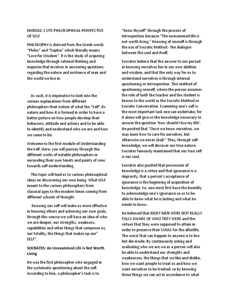 Module 1 Uts Philosophical Perspective of Self | PDF