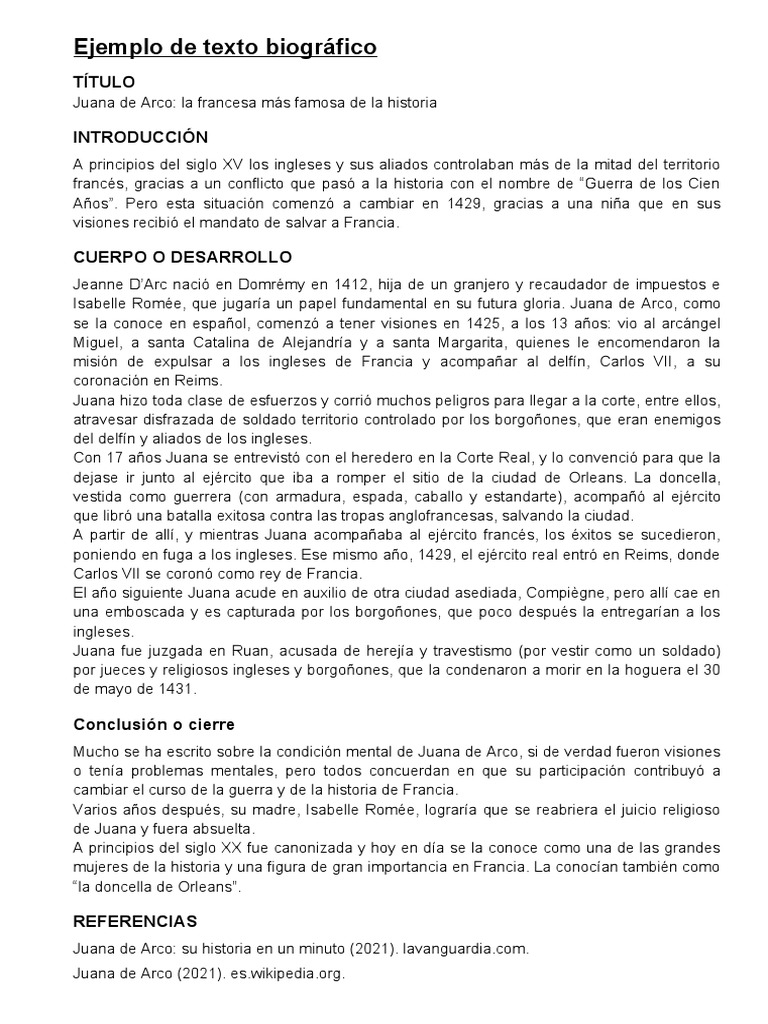 Ejemplo de Texto Biográfico | PDF | Juana de arco | Conflictos
