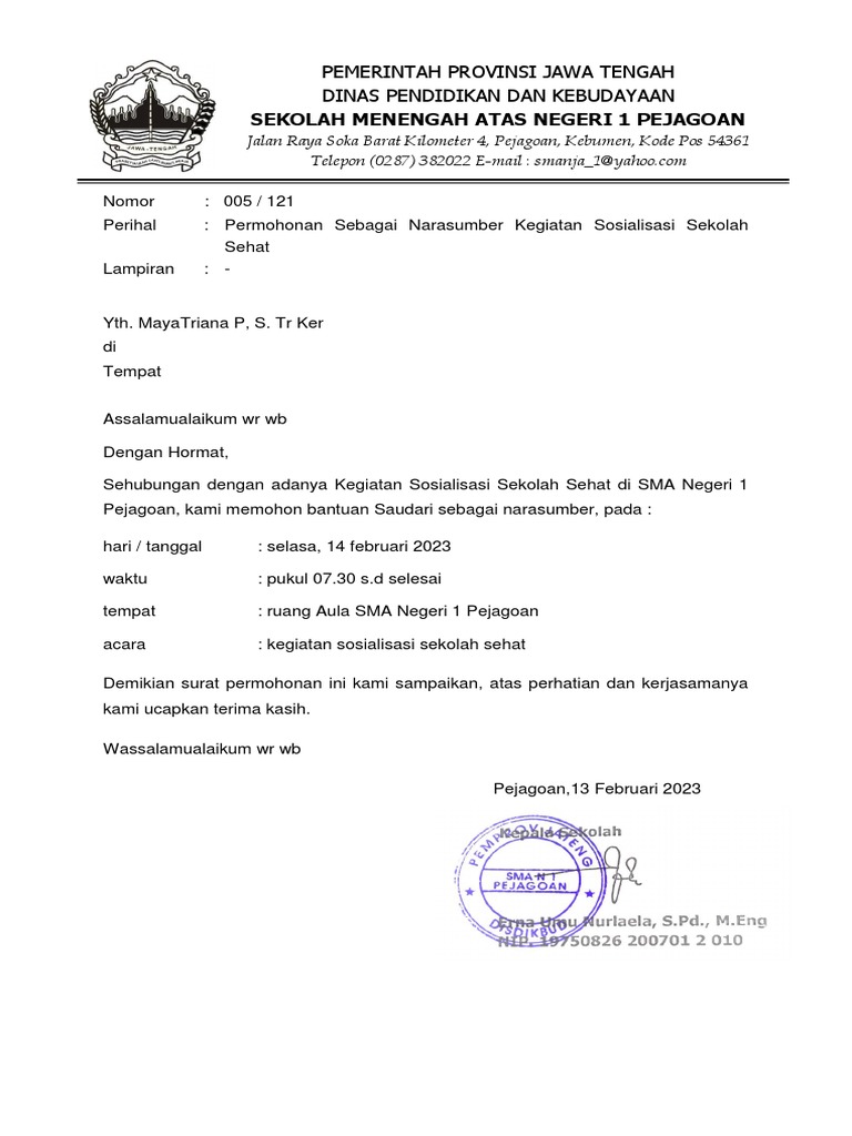 SRT Permohonan Narsum Sosialisasi Sekolah Sehat - Maya | PDF | Gaya Hidup