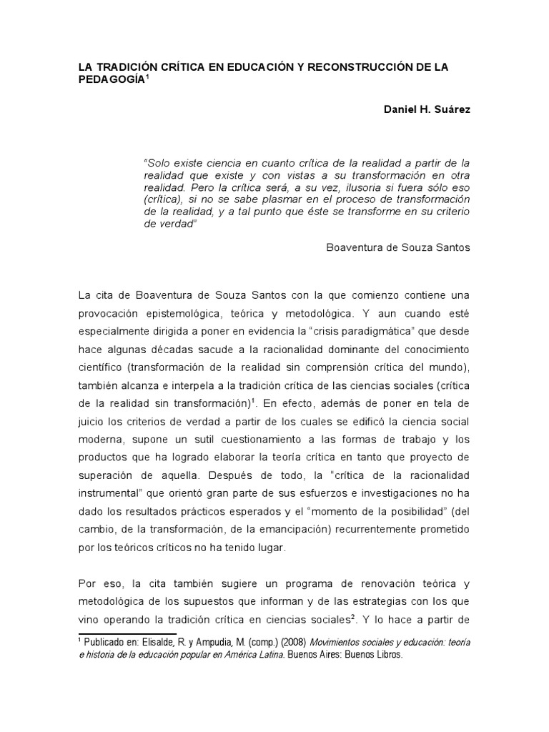 Renovación de la Teoría Crítica en Educación | PDF | Conocimiento | Teoría
