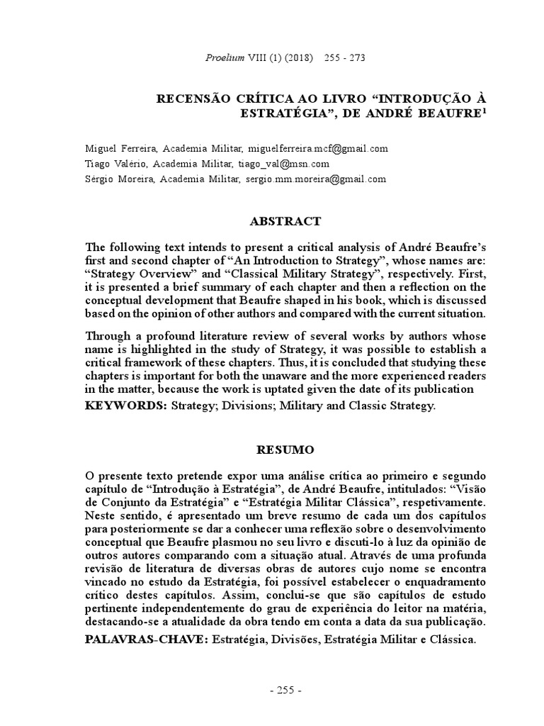Recensão Crítica Ao Livro "Introdução À Estratégia", de André Beaufre ...