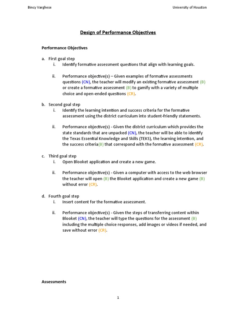 Performance Objectives | PDF | Educational Assessment | Curriculum