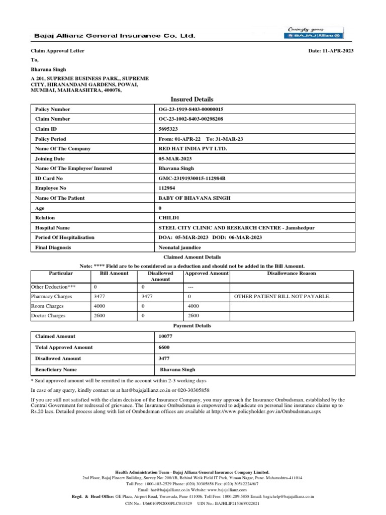 Claim Approval for Bhavana Singh | PDF | Medicine | Public Services