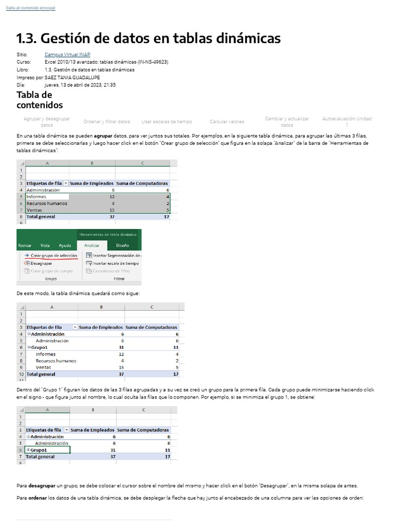 1.3. Gestión de Datos en Tablas Dinámicas | PDF | Ventana (informática) | Informática