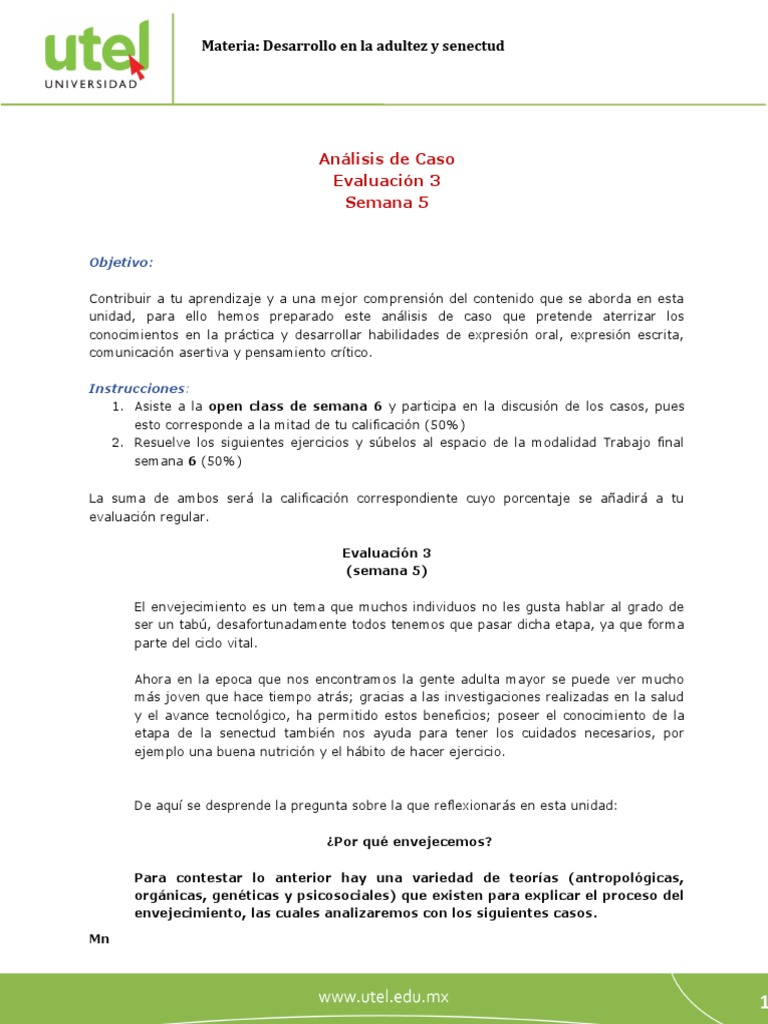 Desarrollo en La Adultez y Senectud - Estudio de Caso 3 | PDF | Adultos | Vejez