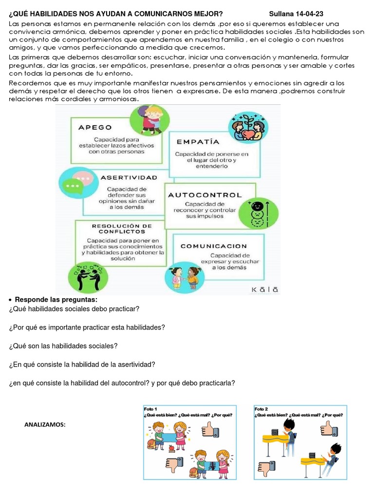 F QUÉ HABILIDADES NOS AYUDAN A COMUNICARNOS MEJOR | PDF