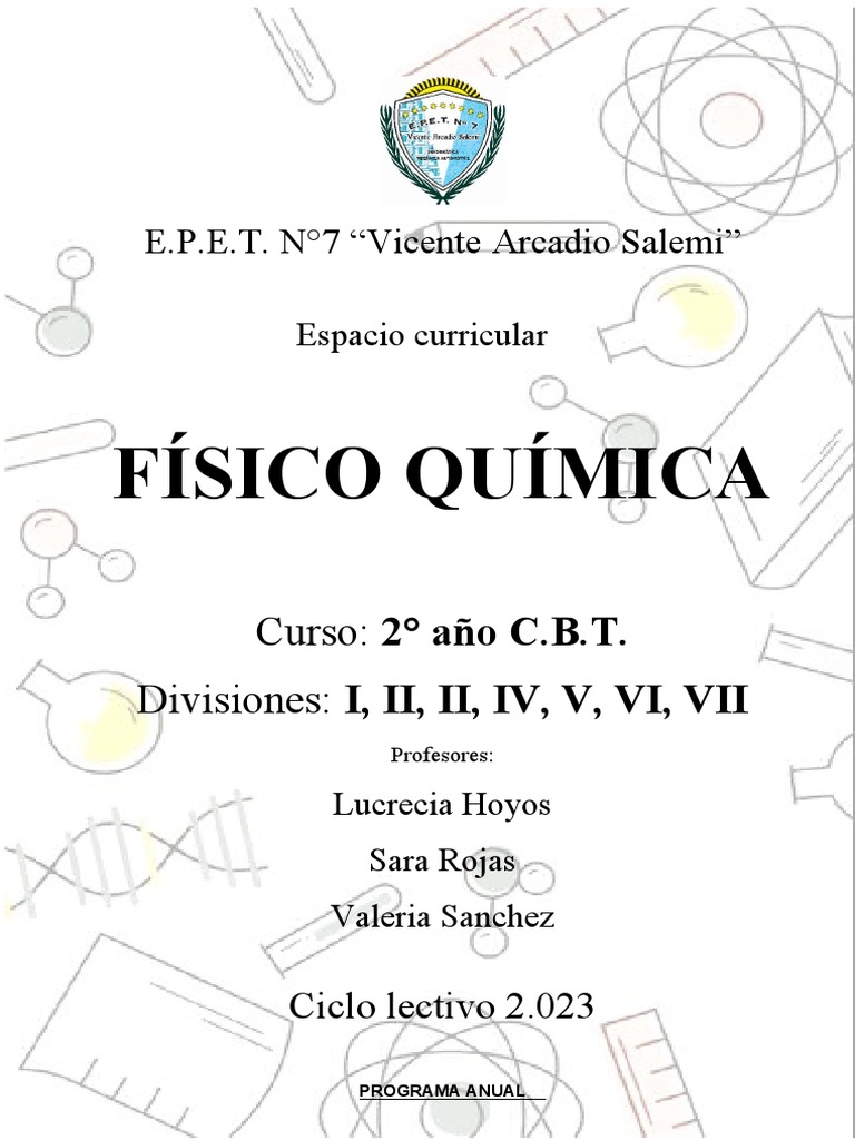 Físico Química: Curso: 2° Año C.B.T. Divisiones: I, II, II, IV, V, VI, VII | PDF | Química | Átomos