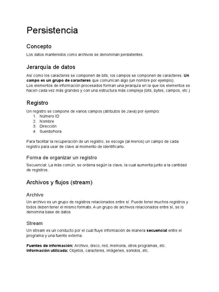 Persistencia y Manejo de Datos en Java | PDF | Archivo de computadora | Puntero (Programación de ...