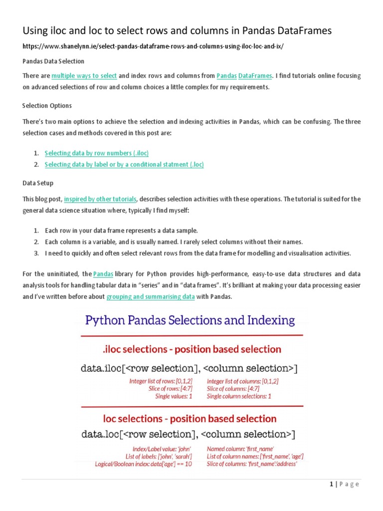 Seleccione Pandas Dataframes Columnas y Filas Usando Loc y Iloc | PDF | Boolean Data Type ...