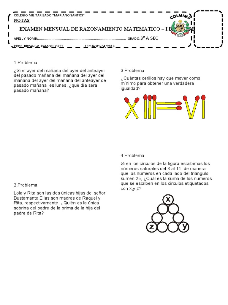 Examen Mensual RM 3A | PDF