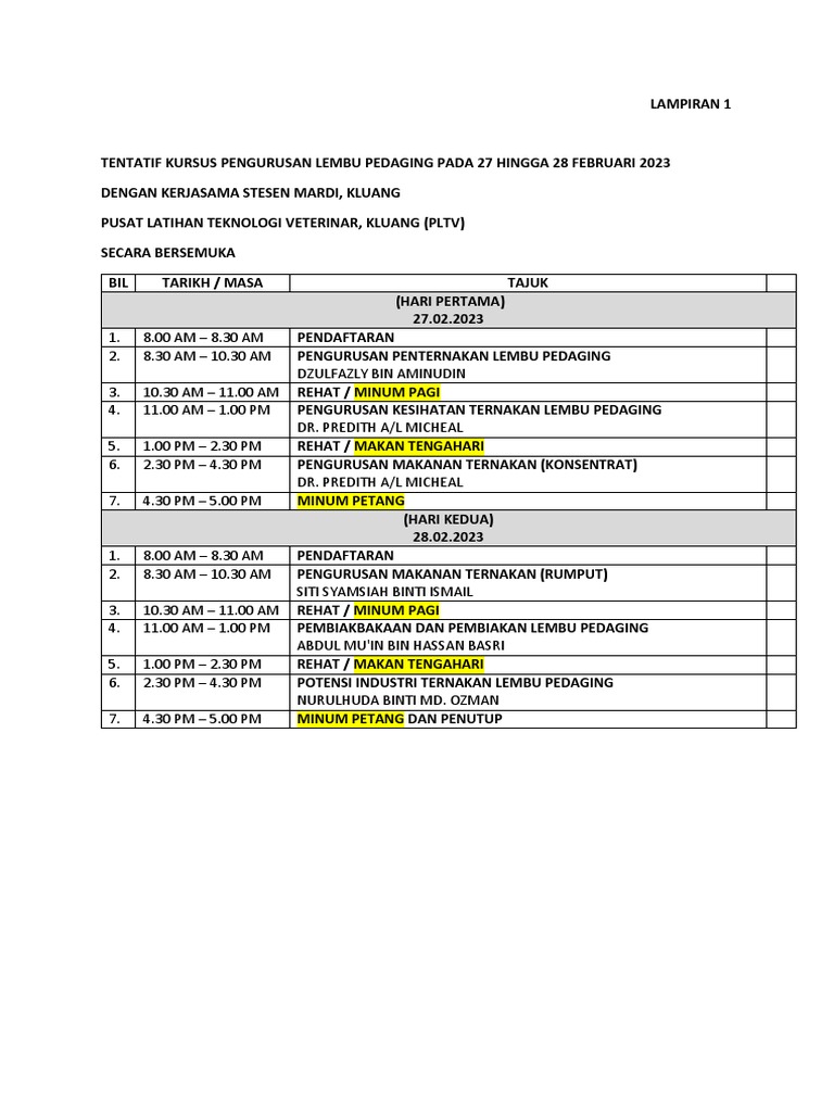 Tentatif Kursus Pengurusan Lembu Pedaging | PDF | Kesehatan Holistik