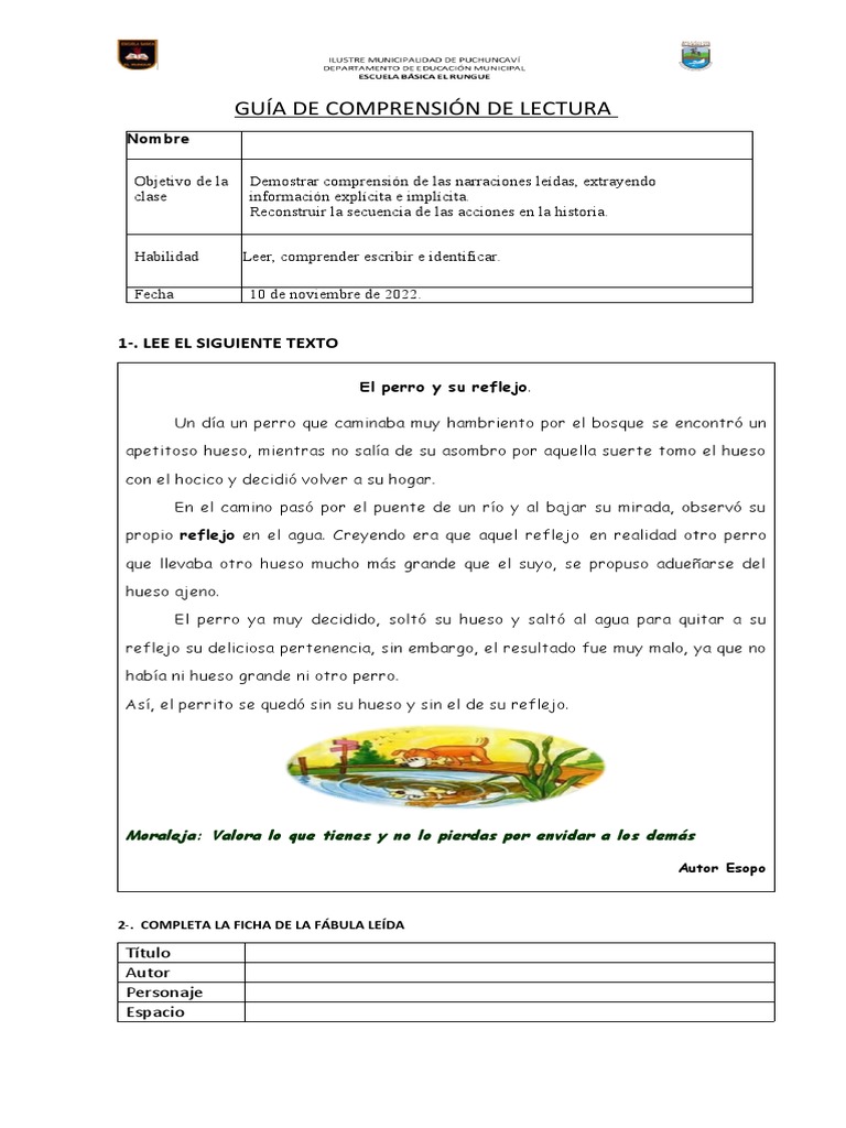 Guía de Comprensión de Lectura 2° Básico La Fabula | PDF | Fábula