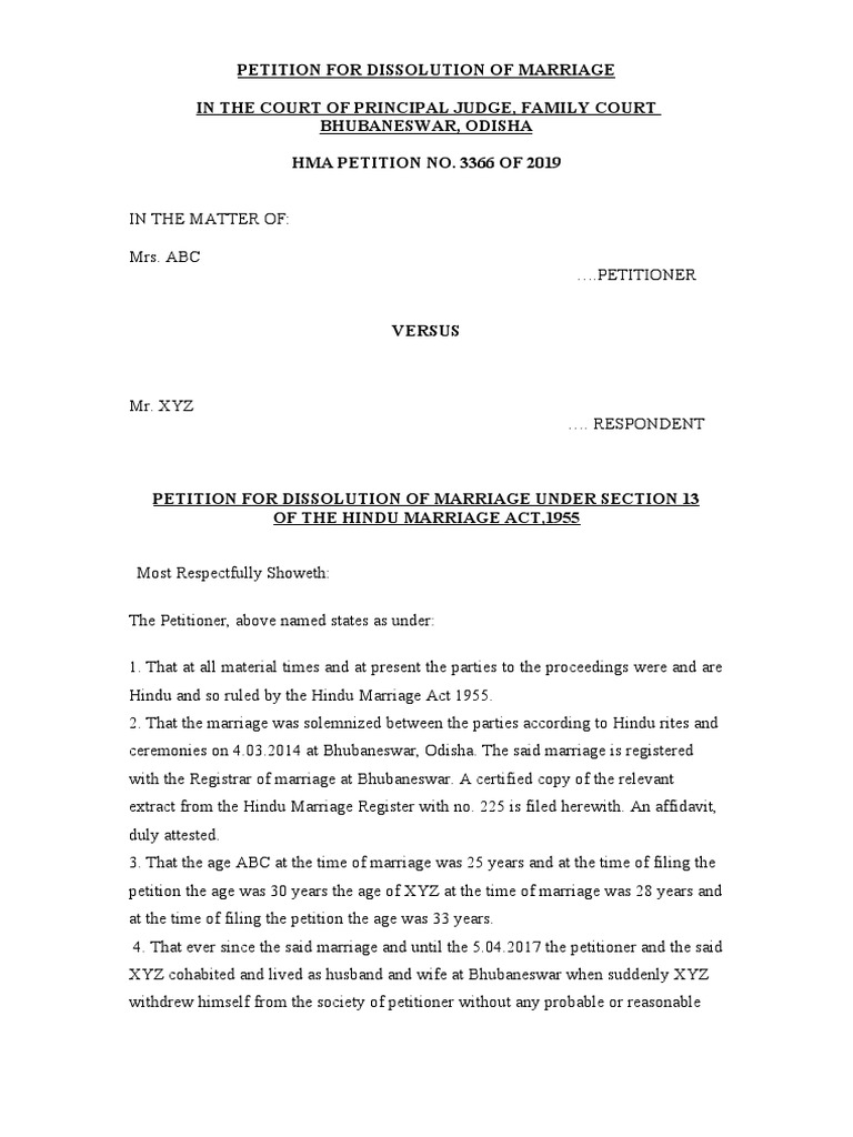 Petition For Dissolution of Marriage | PDF | Divorce | Marriage