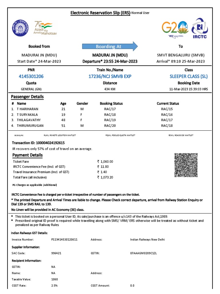 17236/NCJ SMVB EXP Sleeper Class (SL) | PDF | Identity Document