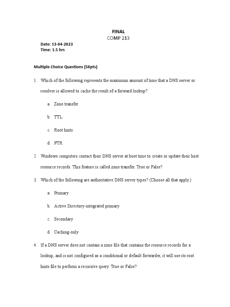 Final Exam Comp 213 | PDF | Domain Name System | Remote Desktop Services