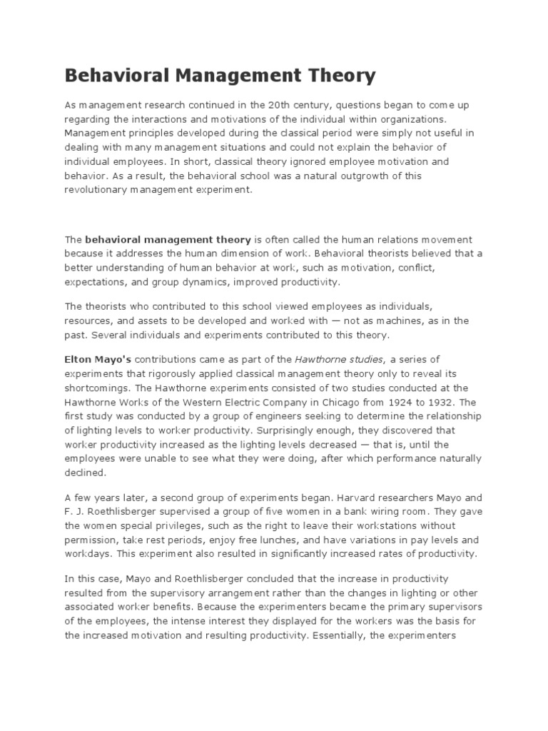 Behavioral Management Theory Overview | PDF | Motivation | Motivational