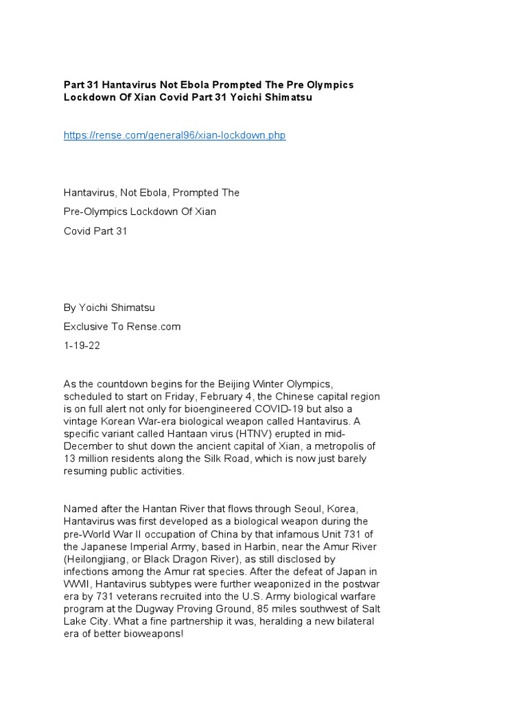 Part 31 Hantavirus Not Ebola Prompted The Pre Olympics Lockdown of Xian ...