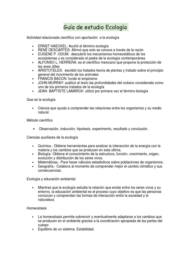 Guía de Estudio Ecología | Descargar gratis PDF | Ecología | Organismos