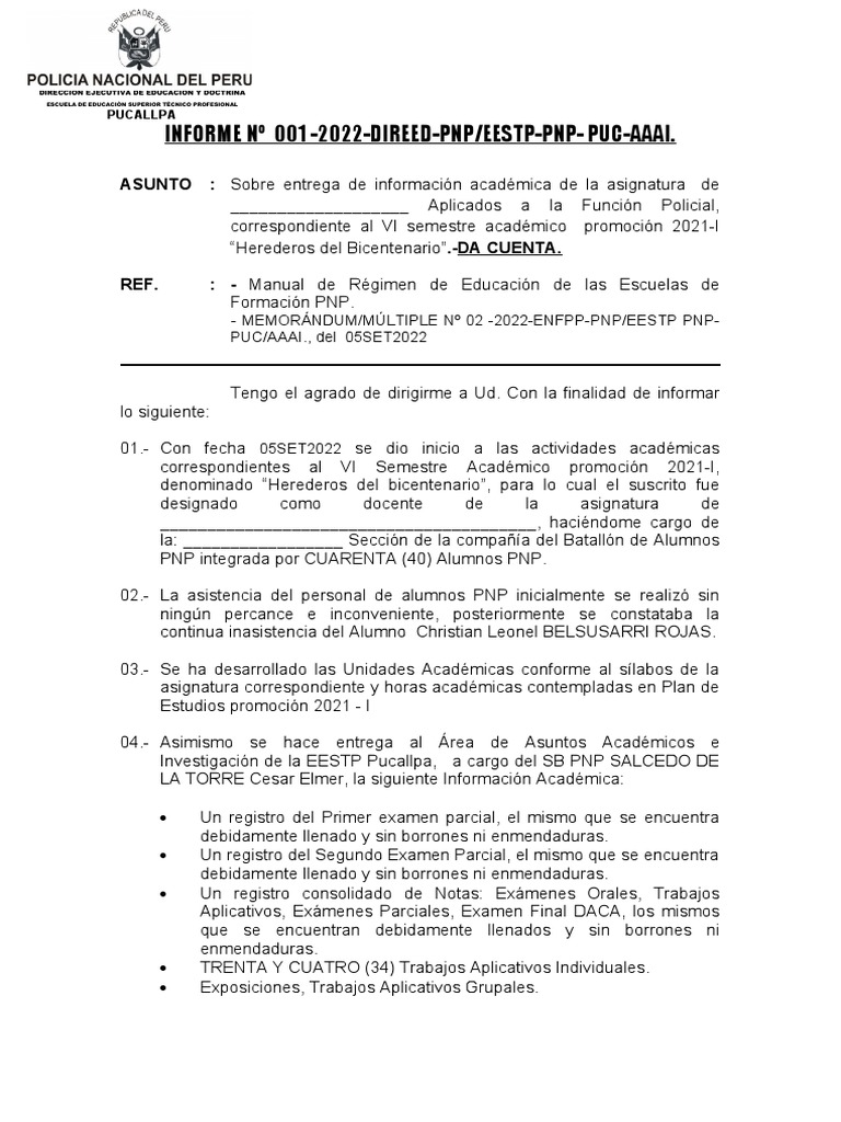 Modelo de Informe Docente | PDF