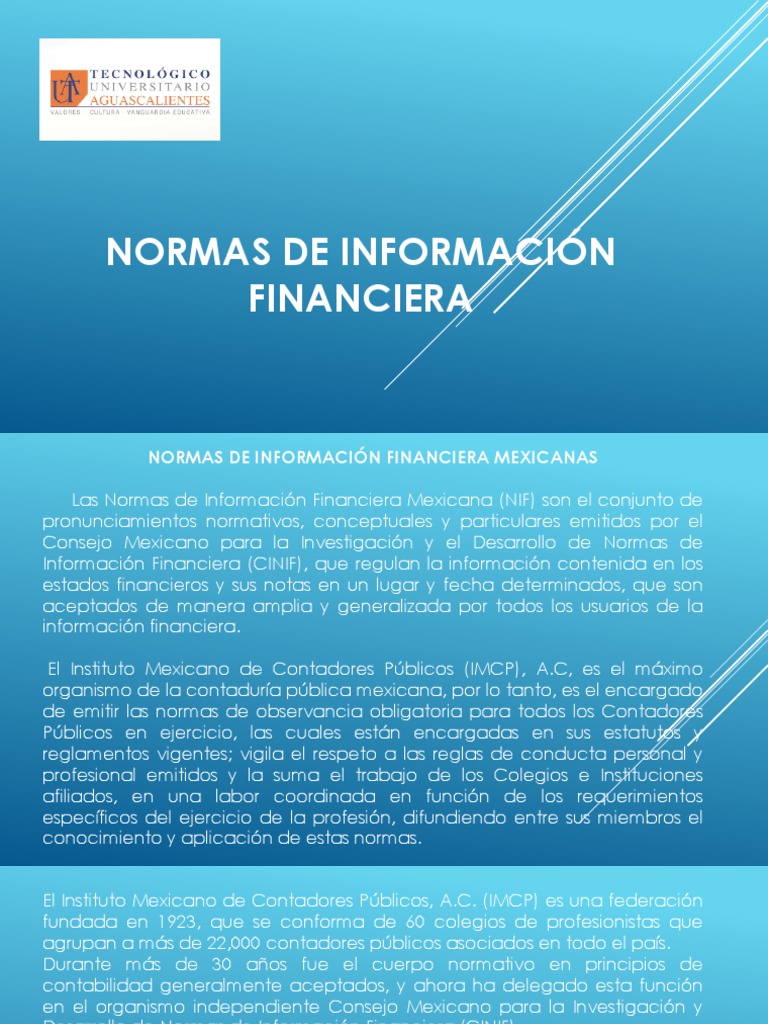 Normas Financieras Mexicanas NIF | PDF