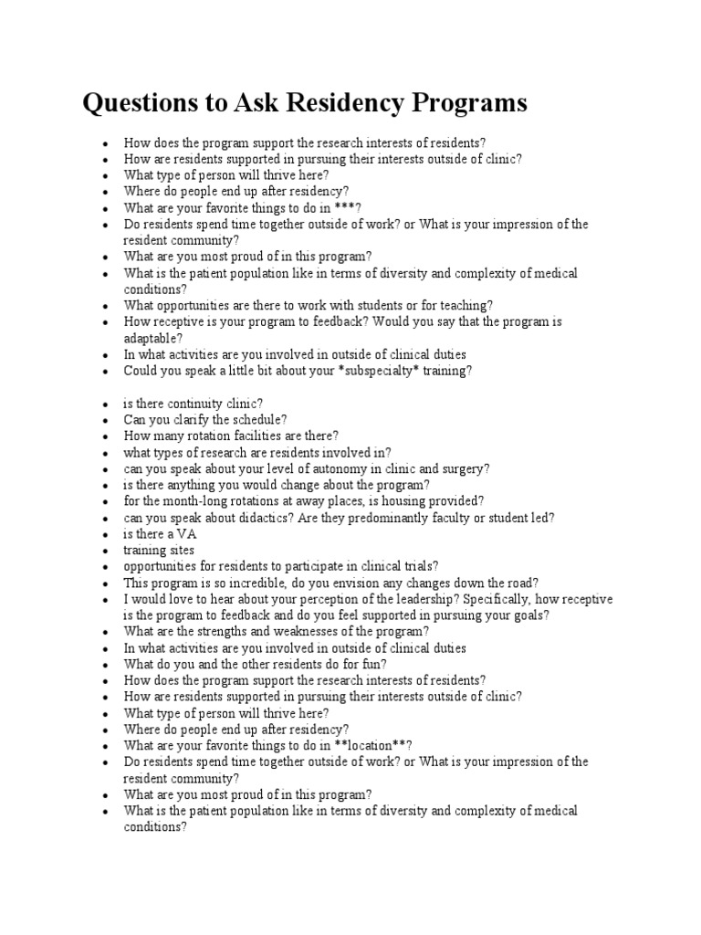 Anking Questions To Ask Residency Programs | PDF | Cost Of Living ...