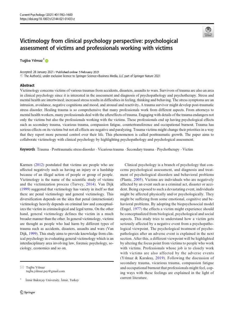 Victimology From Clinical Psychology Perspective: Psychological Assessment of Victims and ...