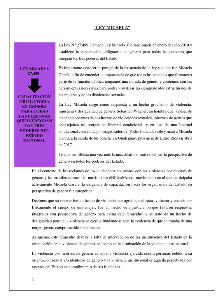 Ley Micaela-Perspectiva de Genero-Violencia y Agresion. | PDF | La violencia contra las mujeres ...