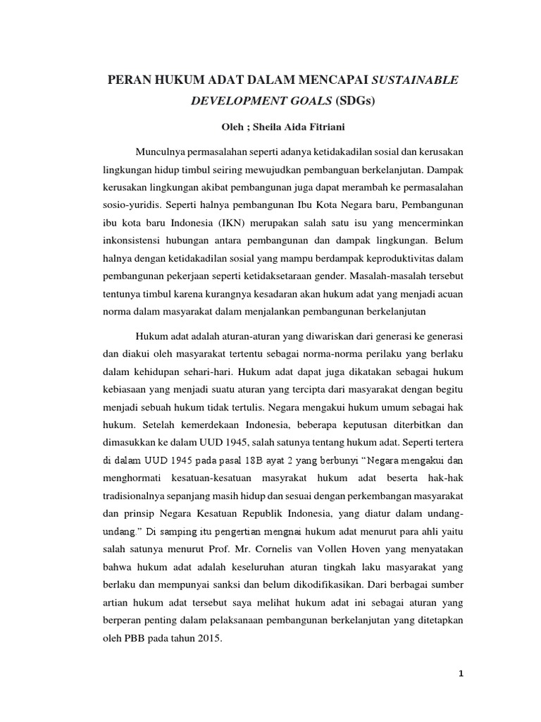 Hukum Adat dan SDGs: Peran Penting | PDF | Politik | Ilmu Sosial