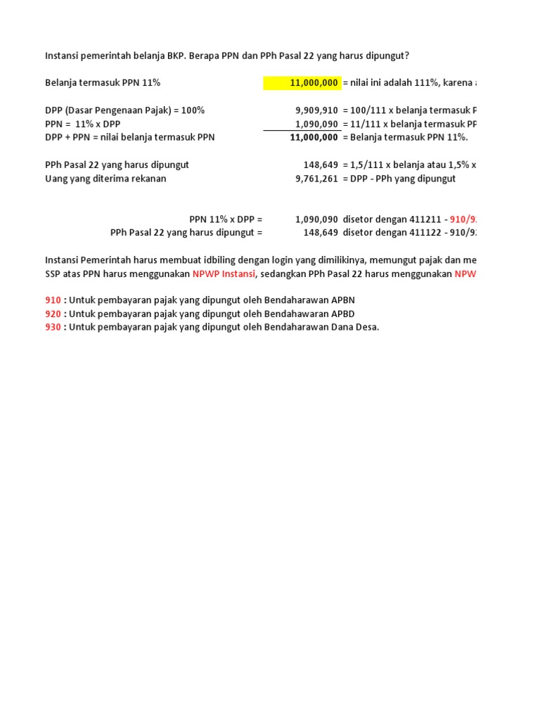 Cara Hitung Pemotongan Dan Atau Pemungutan Pajak EDIT SSP PPN | PDF